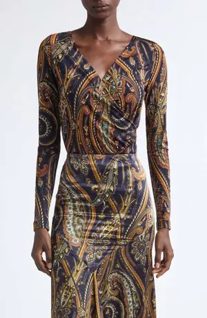 Etro Paisley Wrap Top - Printed Blue Base