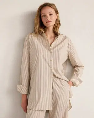 HAVEN WELL WITHIN The Longer Length Daily Shirt In Organic Cotton Poplin Baton Stripe - Chantrelle Multi Stripe