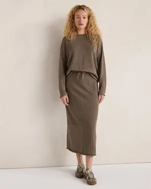 HAVEN WELL WITHIN Organic Cotton Mixed Stitch Midi Skirt - Carbon