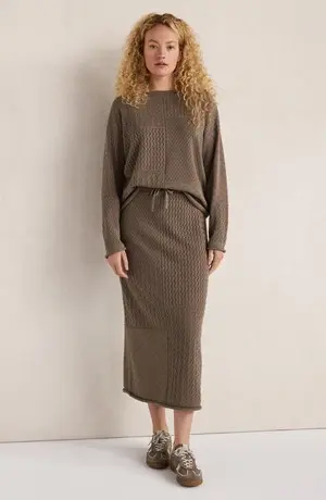 HAVEN WELL WITHIN Organic Cotton Mixed Stitch Midi Skirt - Carbon