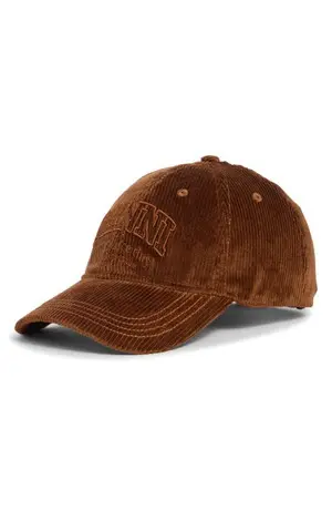 GANNI Logo Embroidered Cotton Corduroy Adjustable Baseball Cap - Tortoise Shell