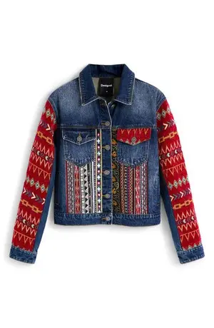Desigual Mixed Pattern Embroidered Denim Jacket