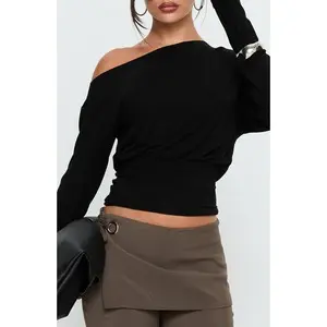 Princess Polly Ashlinn One-shoulder Crop Knit Top