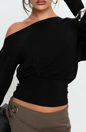 Princess Polly Ashlinn One-shoulder Crop Knit Top