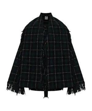 TOTEME Checked Fringed Shawl Jacket - Green