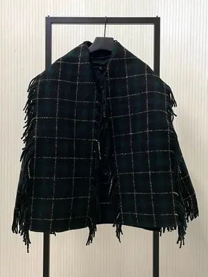 TOTEME Checked Fringed Shawl Jacket - Green