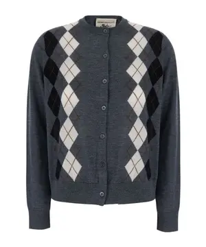 SEMICOUTURE Semi Couture Belle Argyle Knit Cardigan - Grey