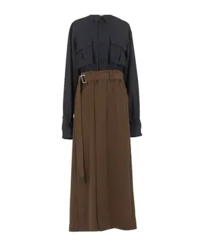 Sacai Belted Layered Midi Suiting Dress - Navy