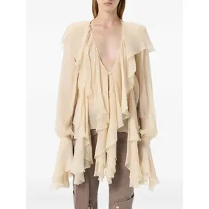 Blumarine Ruffled Crepe-de-chine Blouse - No