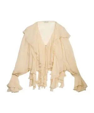 Blumarine Ruffled Crepe-de-chine Blouse - Nude