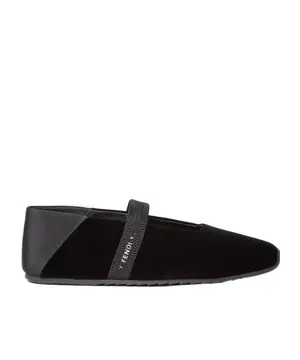 Fendi Academia Velvet Ballet Flats - Black