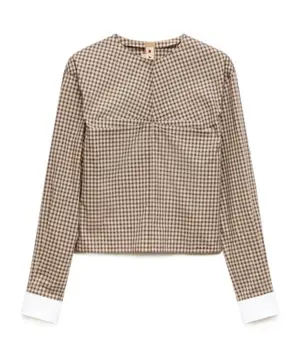 Marni Brown Checked Poplin Top With Ruched Front