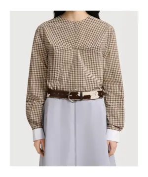 Marni Brown Checked Poplin Top With Ruched Front