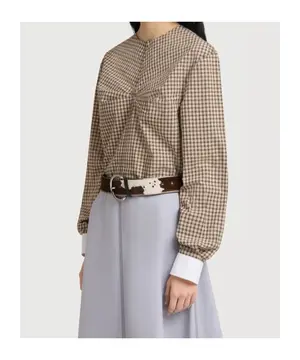 Marni Brown Checked Poplin Top With Ruched Front