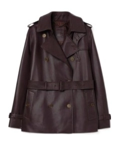 Burberry Short Kensington Leather Trench Coat - Wine Red