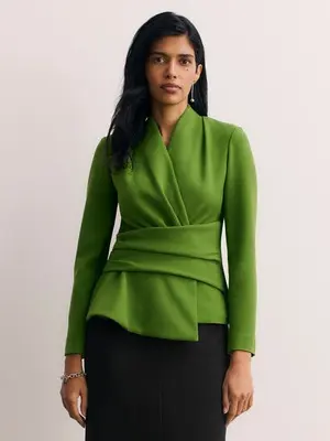 The Fold Sculpted Wrap Blouse Tailored Waist - Green