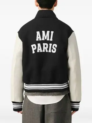 AMI Paris Wool And Leather Bomber Jacket - Multicolor