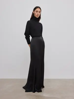 HOUSE OF DAGMAR Satin Maxi Skirt - Black
