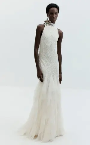 DE LA VALI Angelite High-neck Tulle Maxi Dress - Ivory