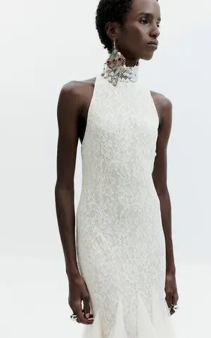 DE LA VALI Angelite High-neck Tulle Maxi Dress - Ivory