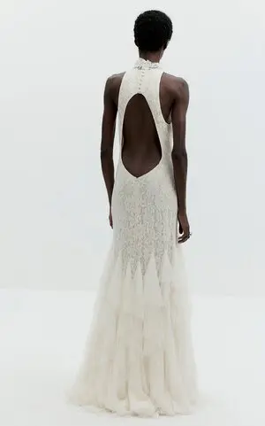 DE LA VALI Angelite High-neck Tulle Maxi Dress - Ivory