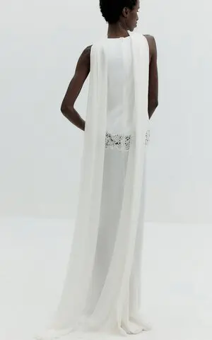 DE LA VALI Azurite Halter Neck Lace Maxi Dress - Ivory