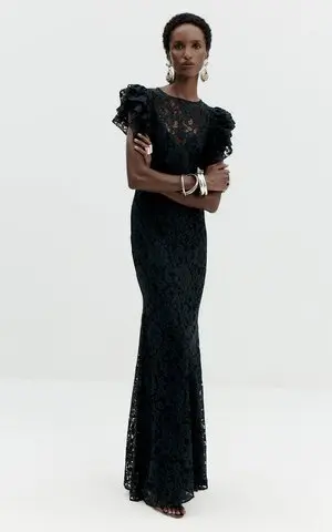 DE LA VALI Rosalia Cotton-blend Lace Maxi Dress - Black