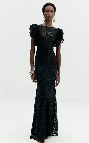 DE LA VALI Rosalia Cotton-blend Lace Maxi Dress - Black