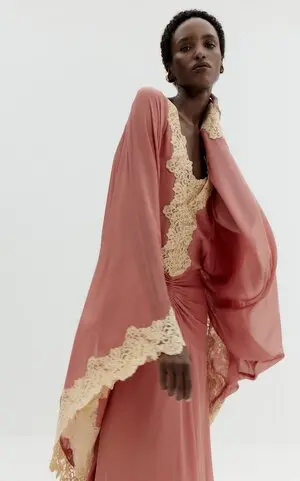 DE LA VALI Mirabel Low-neck Lace Batwing Maxi Dress