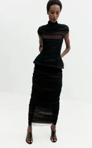 DE LA VALI Thalassa Gathered Tulle Maxi Skirt - Black