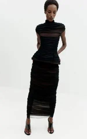 DE LA VALI Thalassa Gathered Tulle Maxi Skirt - Black