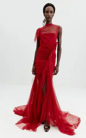 DE LA VALI Sapphire Tulle Maxi Dress - Red