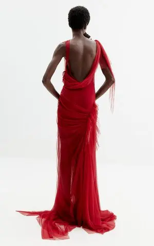 DE LA VALI Sapphire Tulle Maxi Dress - Red