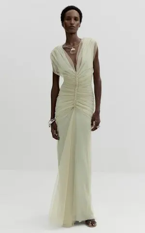 DE LA VALI Maevira Tulle Maxi Dress - Neutral