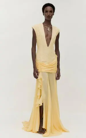 DE LA VALI Fiora Cotton-blend Maxi Dress - Yellow