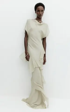 DE LA VALI Cassara Ruffled Maxi Dress - Neutral
