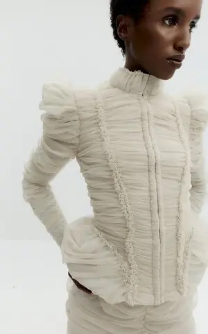 DE LA VALI Lorencia High-neck Gathered Jacket - Neutral