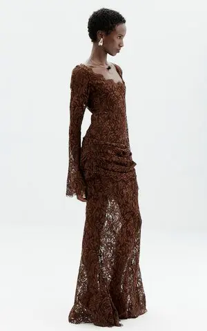 DE LA VALI Thulite Cotton-blend Maxi Dress - Brown