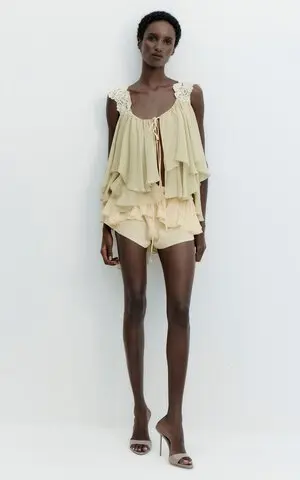 DE LA VALI Lavinia Lace Mini Shorts - Yellow