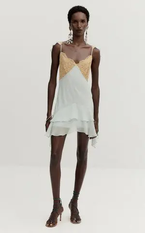 DE LA VALI Auralite Contrast-lace Tiered Mini Dress