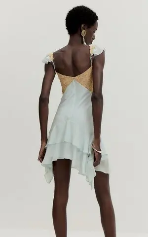 DE LA VALI Auralite Contrast-lace Tiered Mini Dress