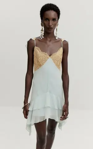 DE LA VALI Auralite Contrast-lace Tiered Mini Dress