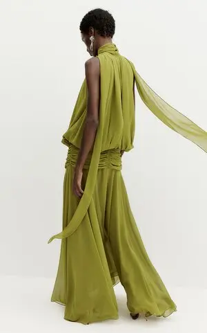 DE LA VALI Indigo Sheer Halter Maxi Dress