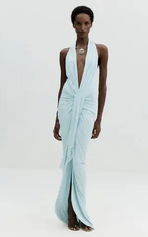 DE LA VALI Elaria Halter Neck Maxi Dress - Light Blue