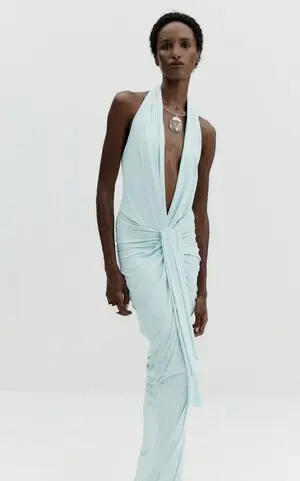 DE LA VALI Elaria Halter Neck Maxi Dress