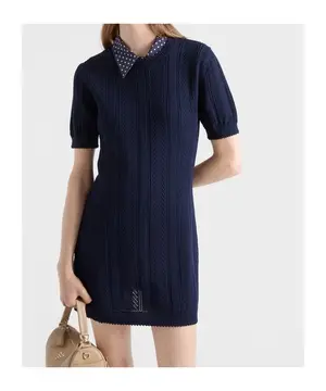 Prada Openwork Cotton Mini-dress - Navy