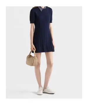 Prada Openwork Cotton Mini-dress - Navy