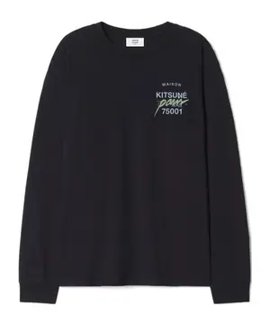 Maison Kitsuné Logo Printed Long Sleeved T-shirt - Black