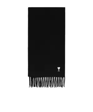 AMI Paris Wool Scarf With De Coeur - Black