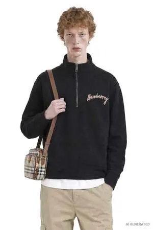 Burberry Cotton Jersey Half-zip Sweatshirt - Black
